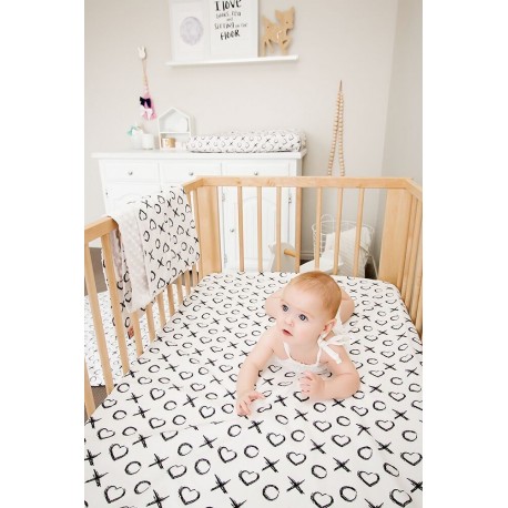 FITTED COT SHEET – White XO - Pods & Sods | BABY BEAN BAGS